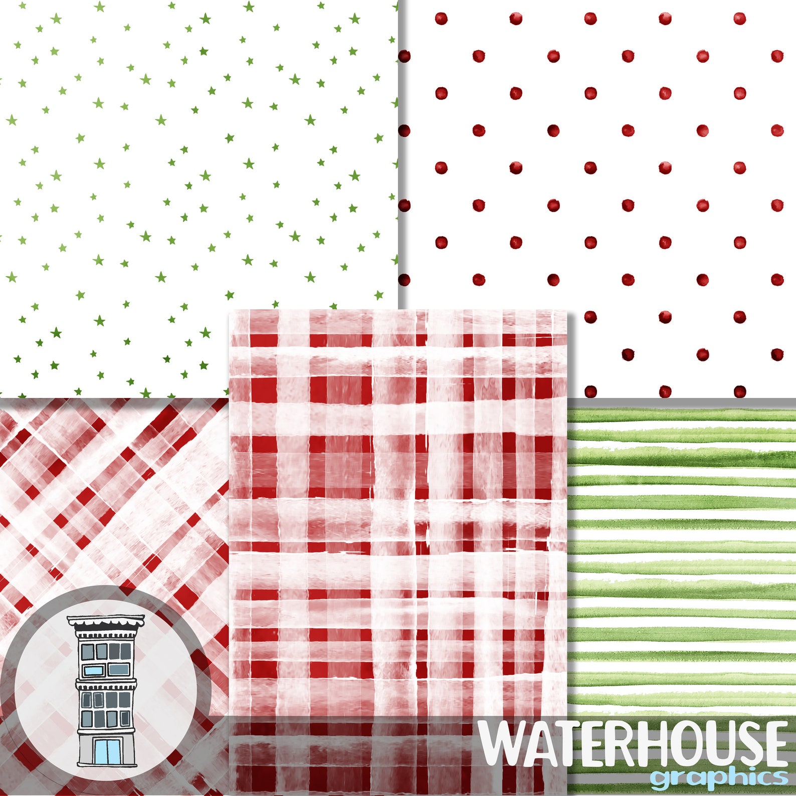 Christmas Watercolor Papers Bright RED & GREEN Digital Paper | Etsy
