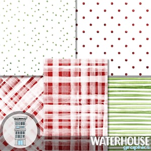 Christmas Watercolor Papers Bright RED & GREEN Digital Paper Pack ...
