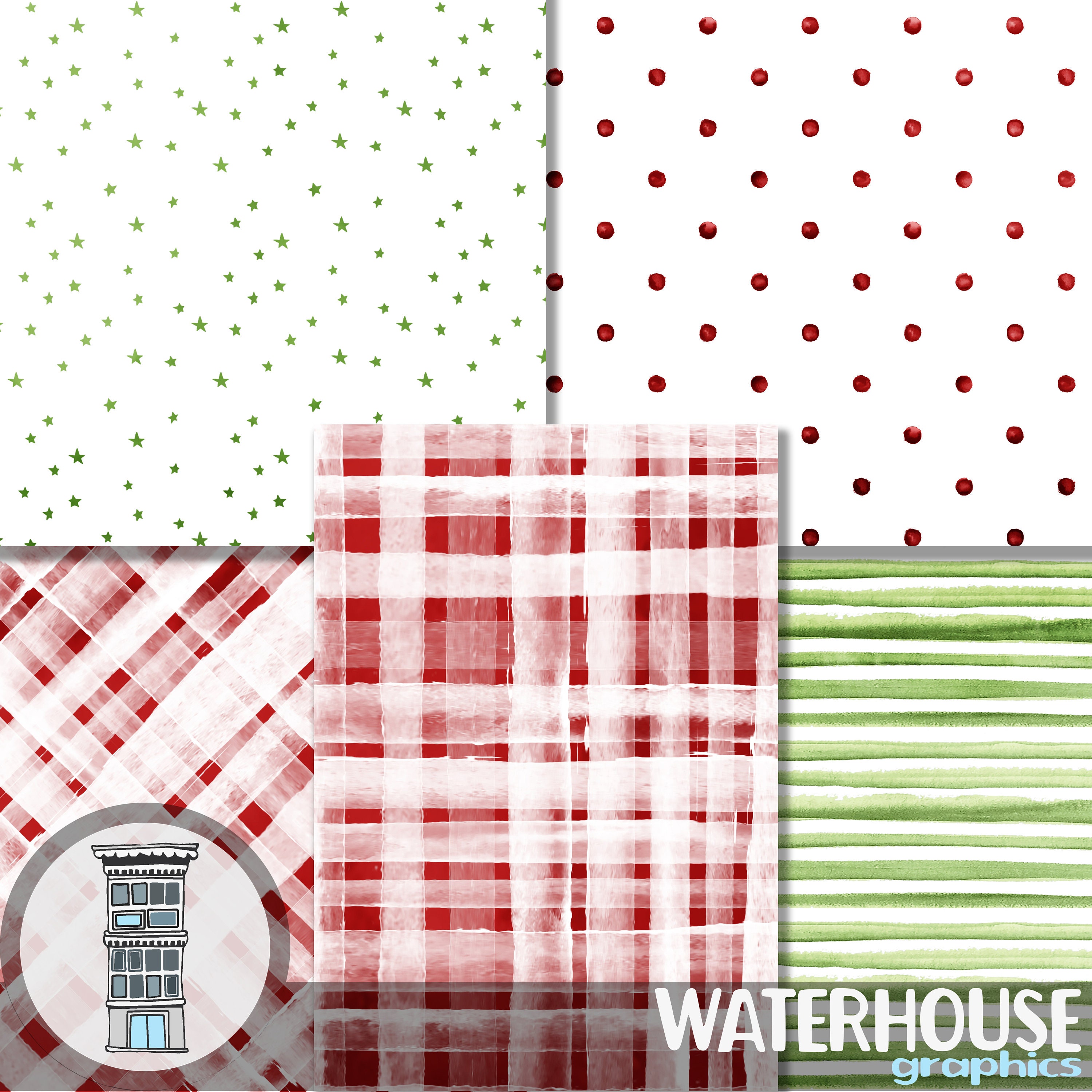 Christmas Watercolor Papers Bright RED & GREEN Digital Paper | Etsy