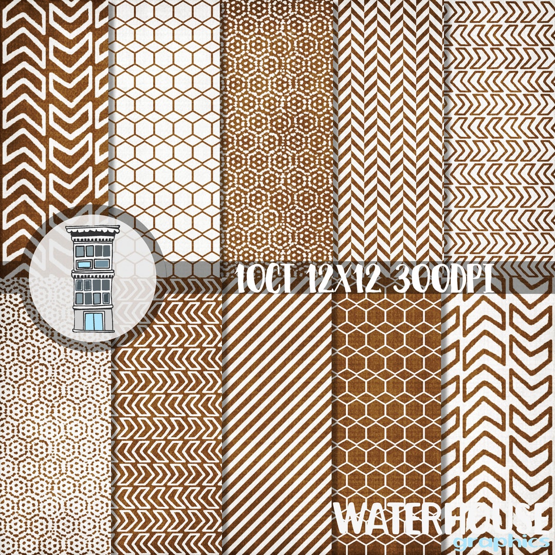 Brown Geometric Digital Paper Pack Hexagons Arrows TAN Digital ...