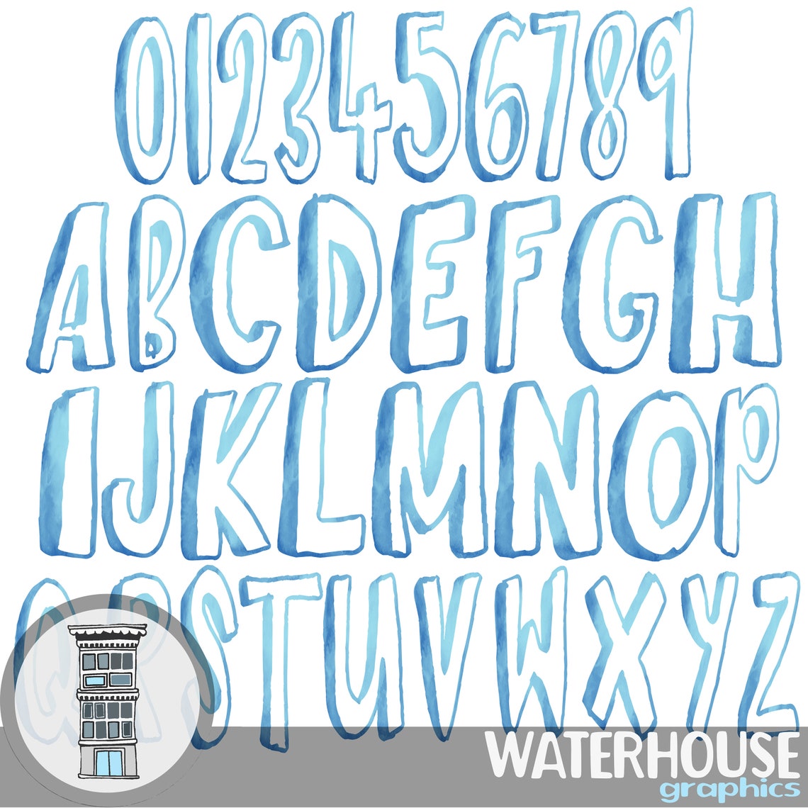 Blue Watercolor Letters Numbers Instant Digital Download Baby - Etsy
