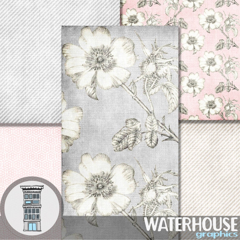 Antique Floral Digital Paper Pack INSTANT DOWNLOAD Pink Brown Gray ...