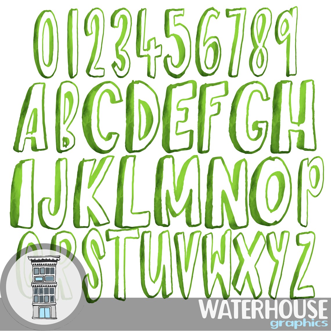Green Watercolor Letters Numbers Instant Digital Download | Etsy