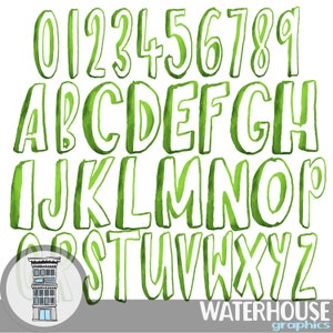 Green Watercolor Letters Numbers Instant Digital Download GREEN ...