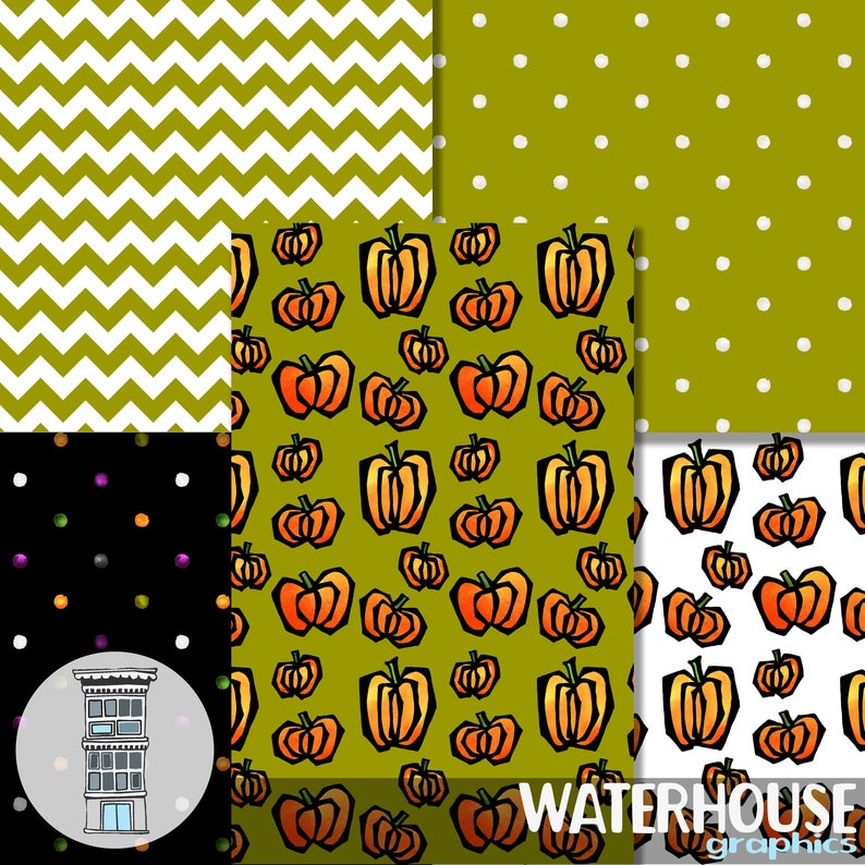 Halloween Digital Paper Pack INSTANT DOWNLOAD Hand Drawn Pumpkins Paper ...