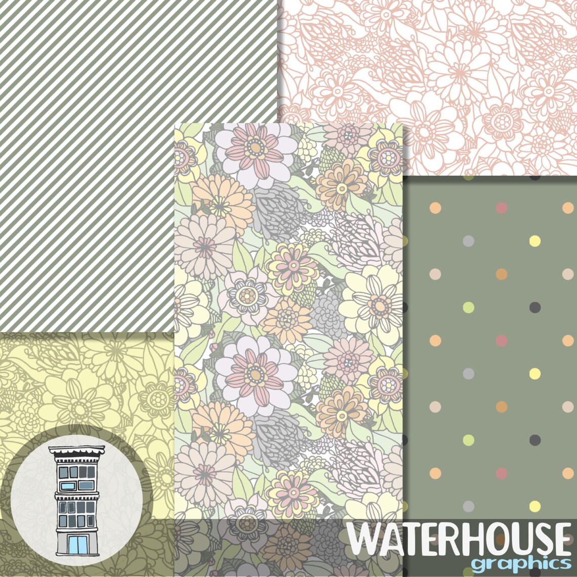 Digital Floral Paper Pack INSTANT DOWNLOAD Flowers Polka Dots - Etsy