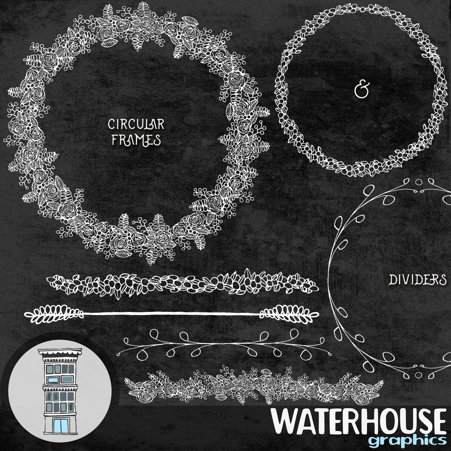 Digital Gold Black & White Chalkboard Circular Frames Dividers - Etsy