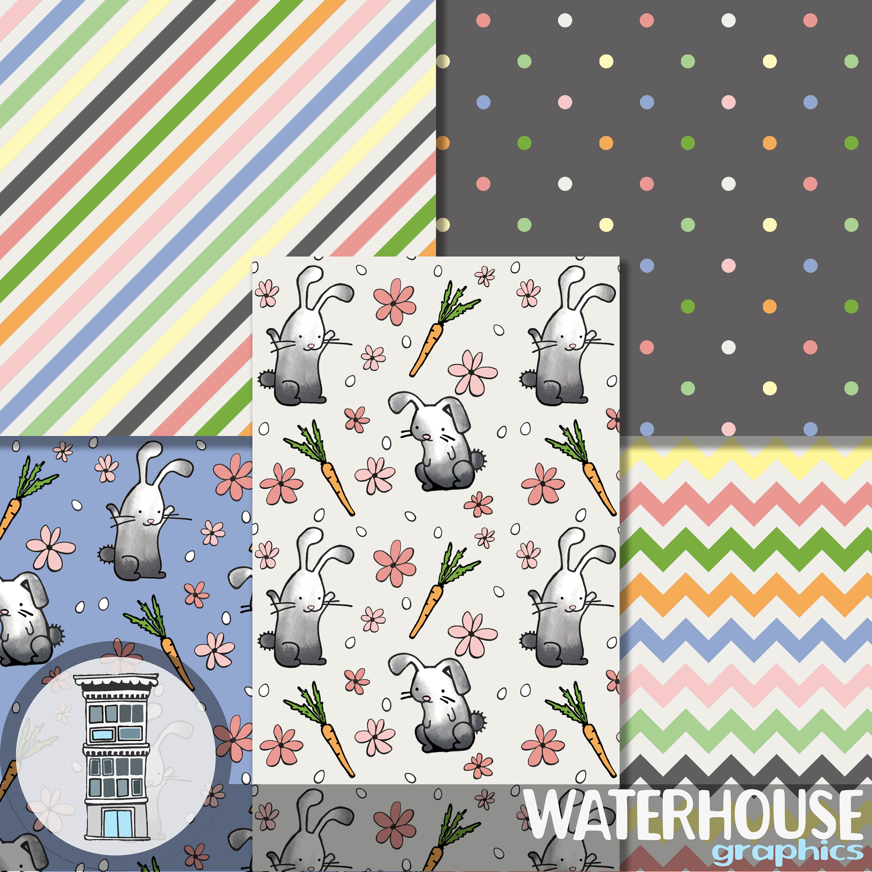 Easter Bunny Digital Paper Pack INSTANT DOWNLOAD Spring Green Blue Cute ...
