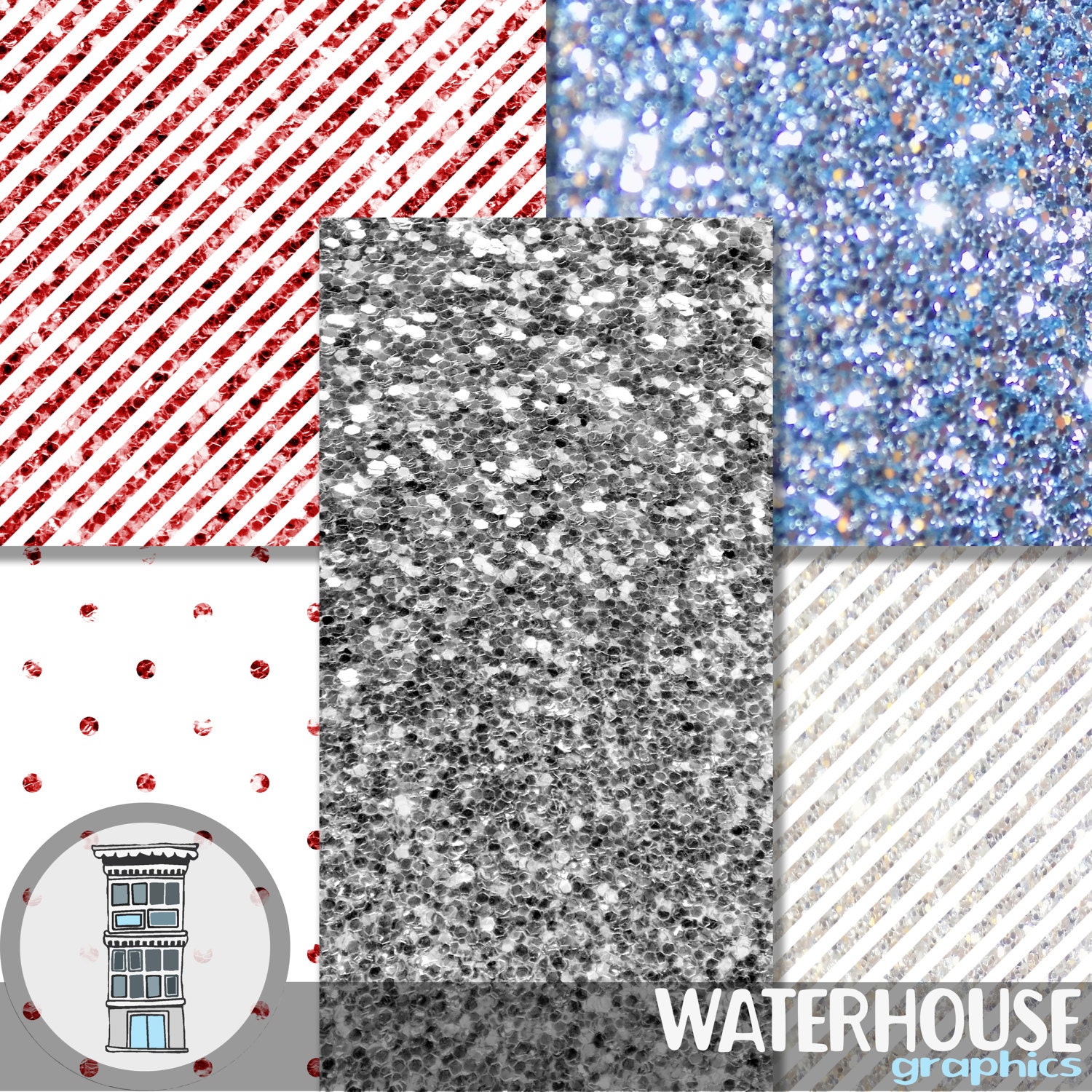 Glitter Digital Paper Pack Instant Download Red, White Silver and Blue ...