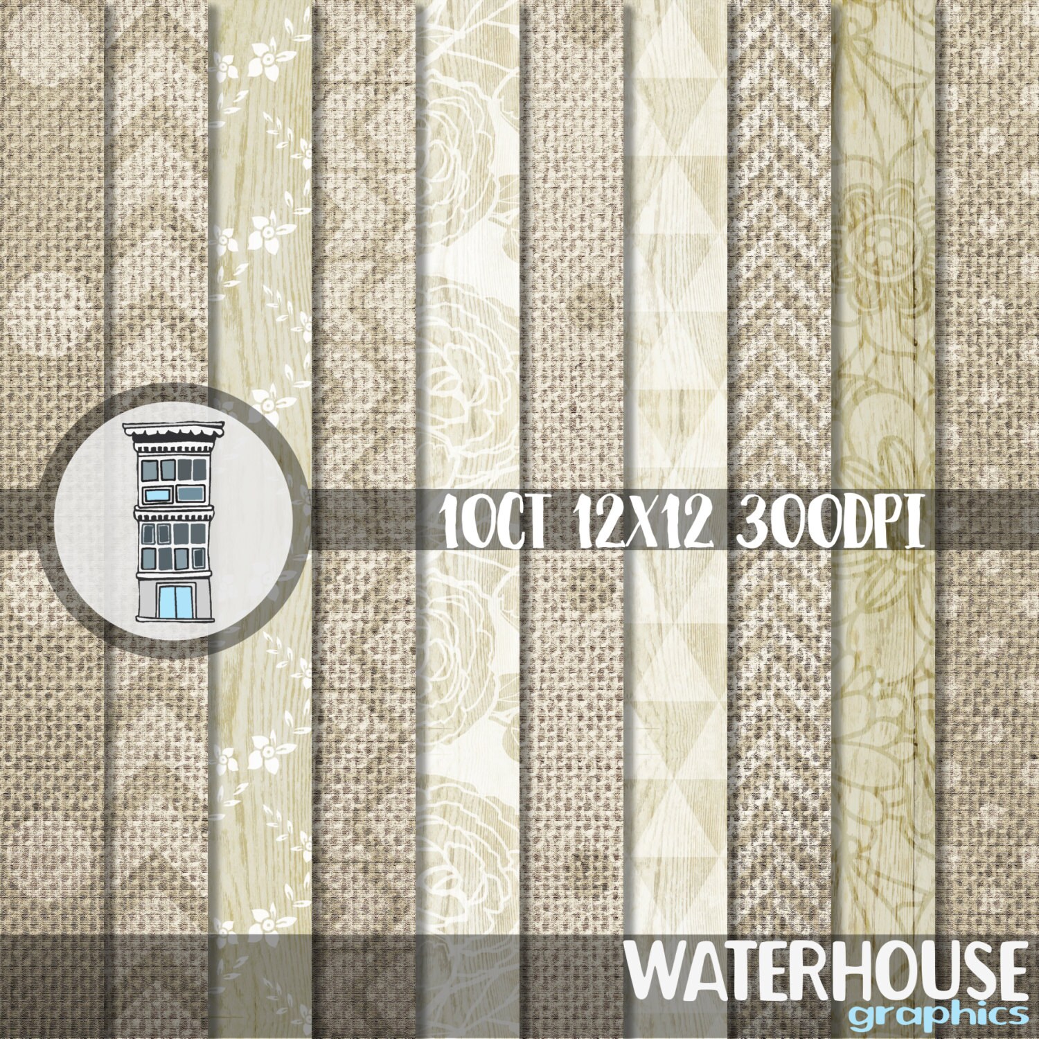 Modern Rustic Digital Scrapbook Paper Pack Wood Burlap Floral | Etsy