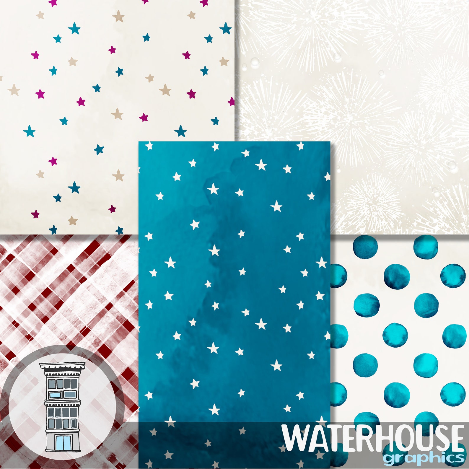 Watercolor Red White & Blue DIGITAL PAPER PACK Independence - Etsy