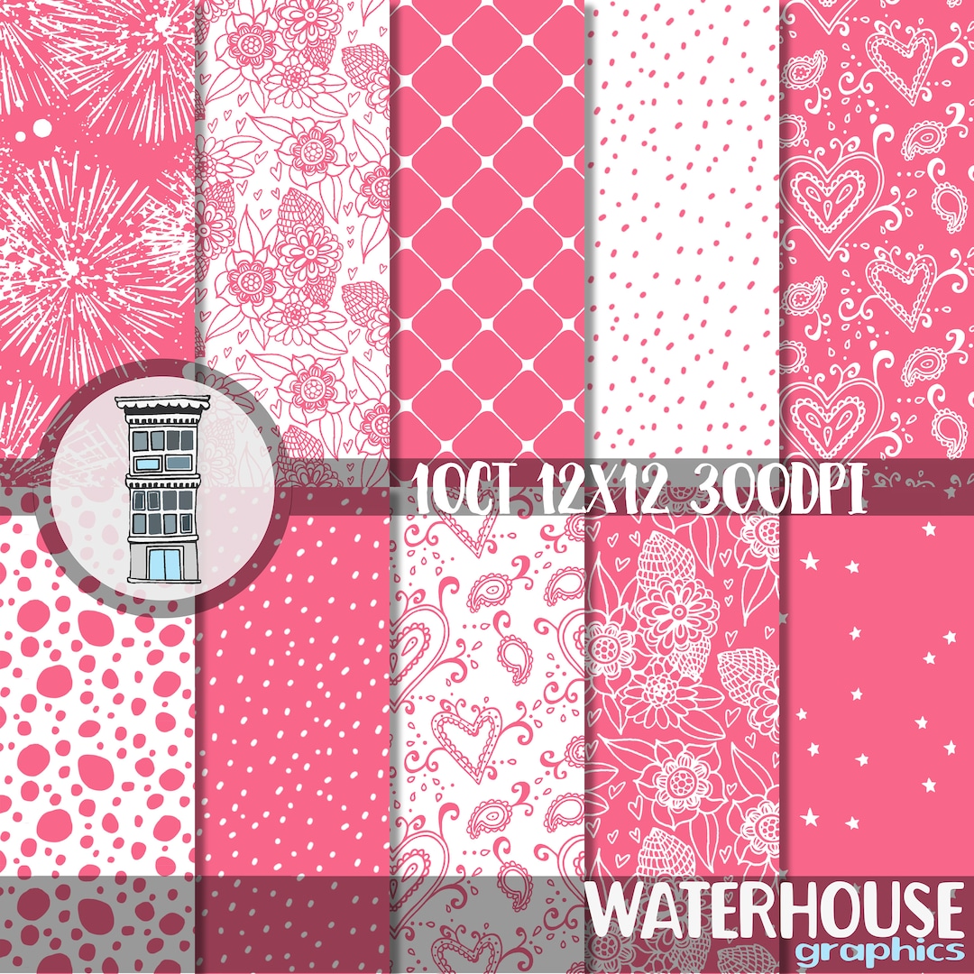 Valentine Papers PINK Hearts Digital Paper Pack INSTANT Digital ...
