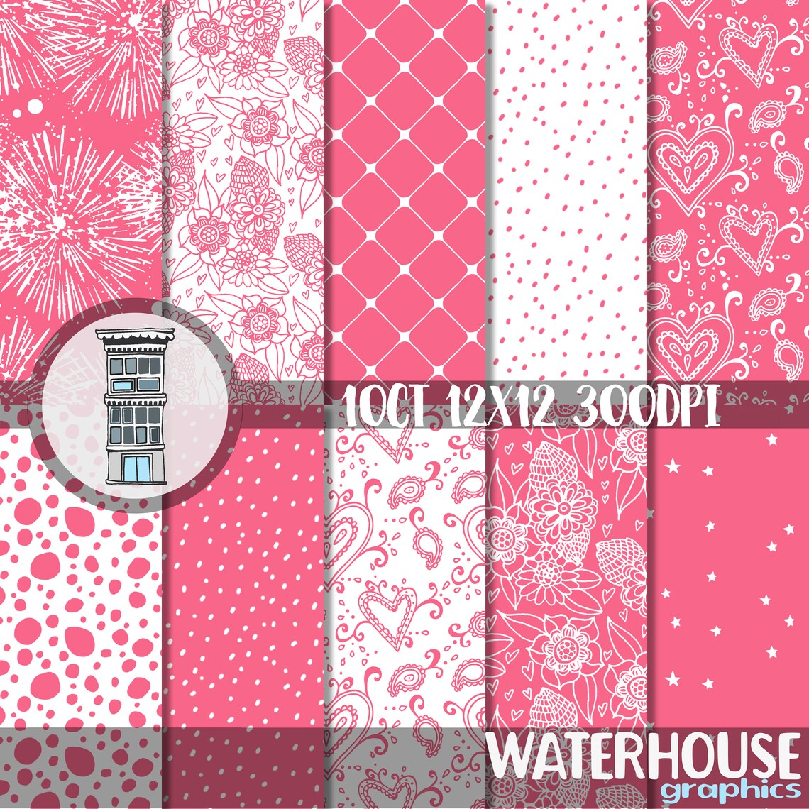 Valentine Papers PINK Hearts Digital Paper Pack INSTANT Digital ...