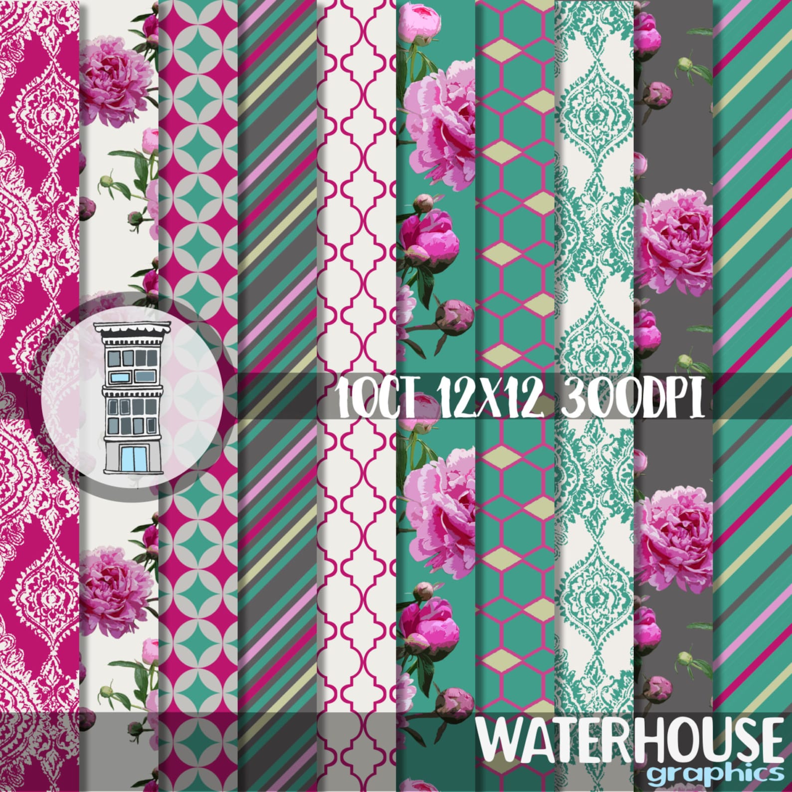 Pink Turquoise Digital PAPER PACK Instant Download Bright Pink - Etsy