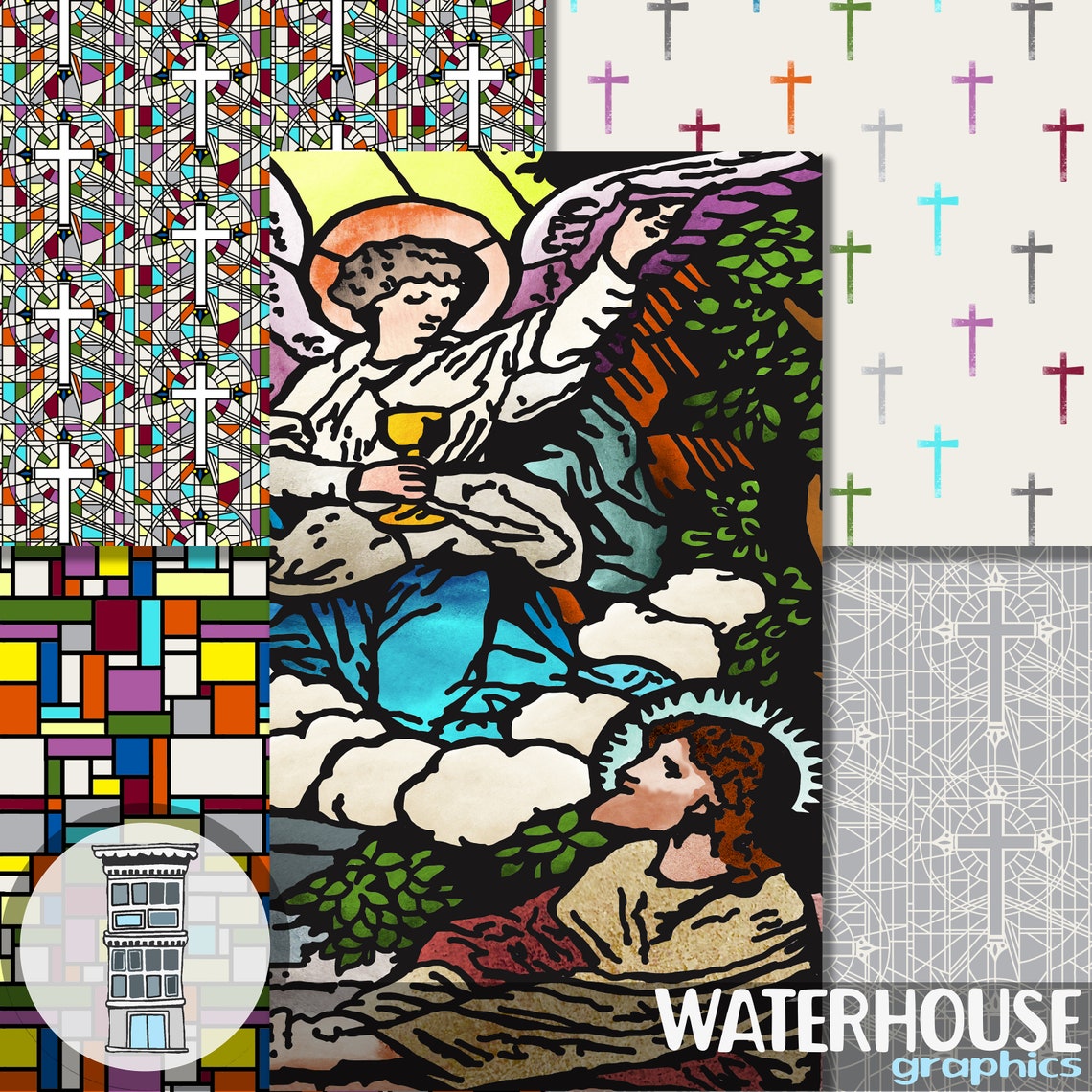 Religious Digital Paper Pack INSTANT DOWNLOAD Bright Stained Glass ...