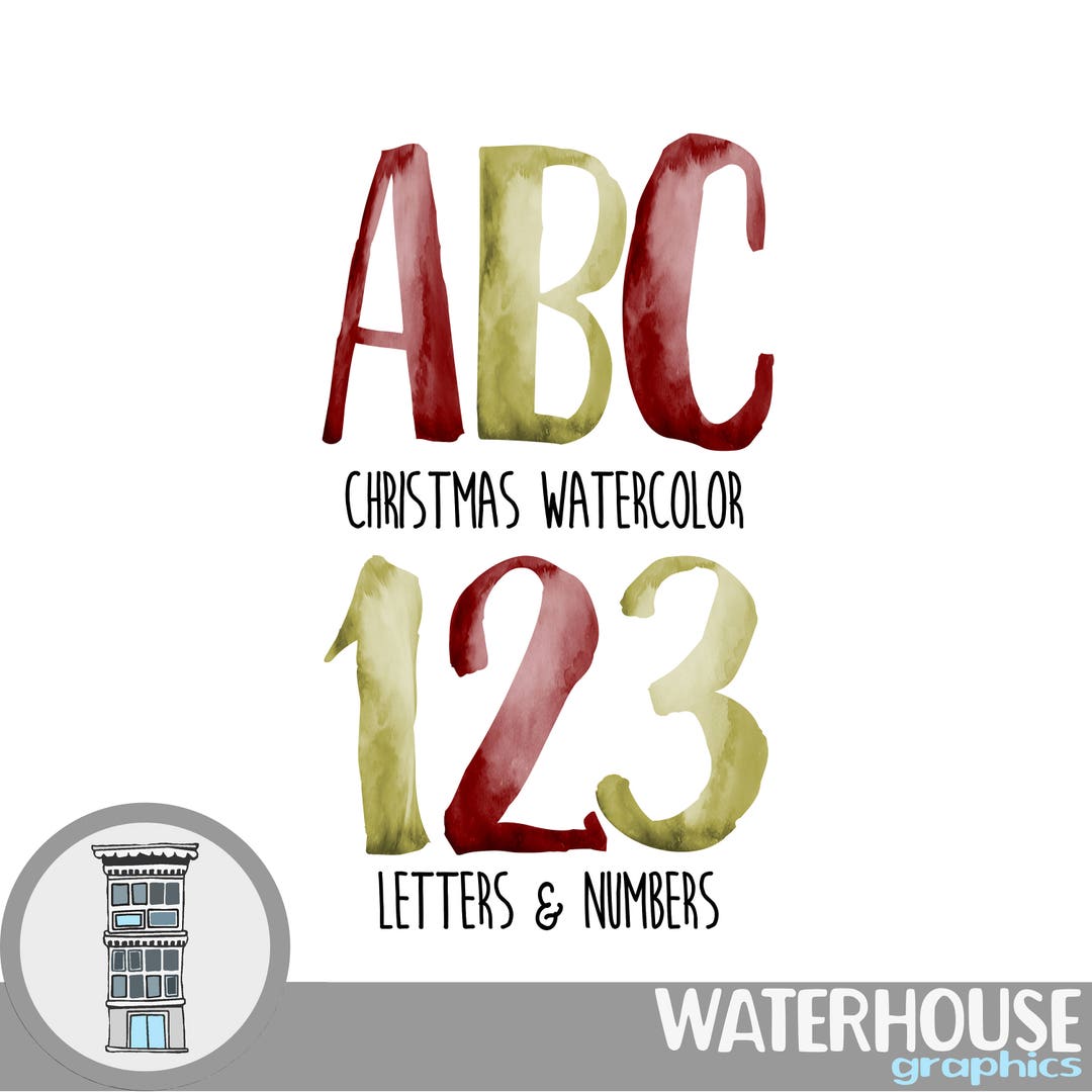 Christmas Watercolor Letters Numbers Instant Digital Download RED Green ...
