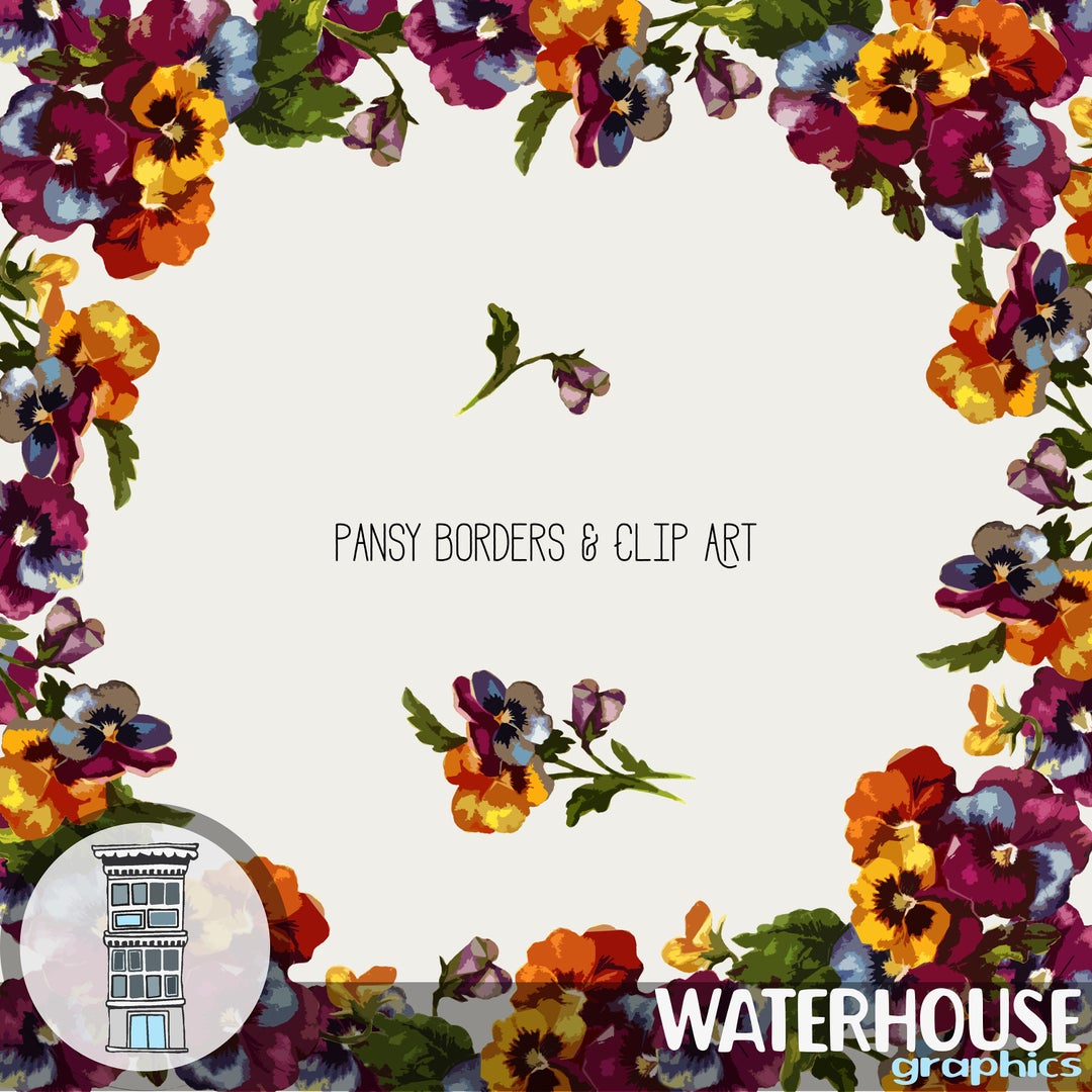 Bright Painted Pansy Clip Art Border Frame Digital Download Flowers - Etsy