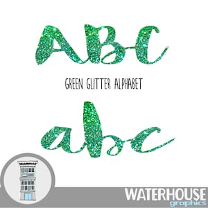 GREEN Sparkle Alphabet Clip Art, St Patrick's Day Instant Digital ...