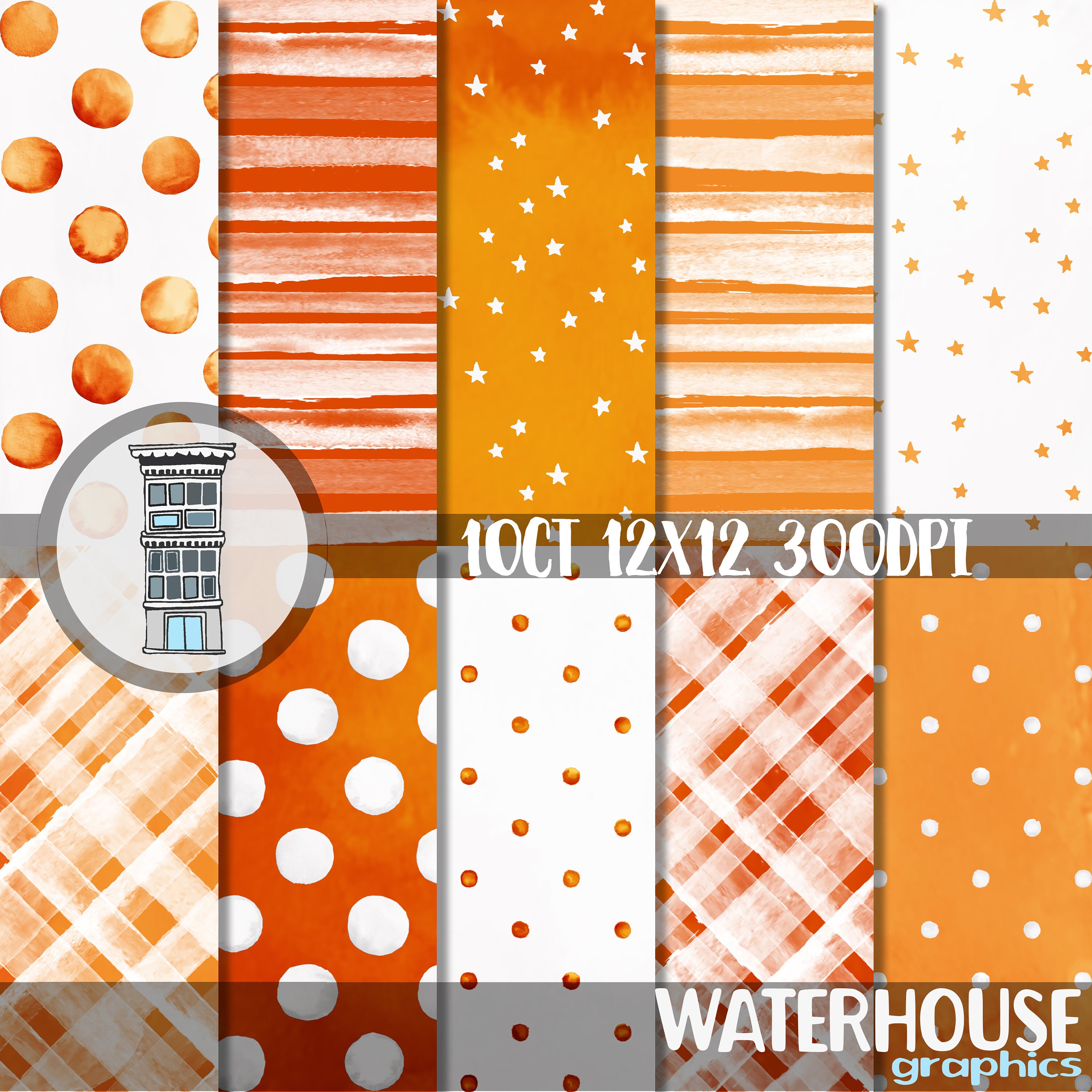 ORANGE Watercolor Digital Paper Pack Instant Digital DOWNLOAD - Etsy