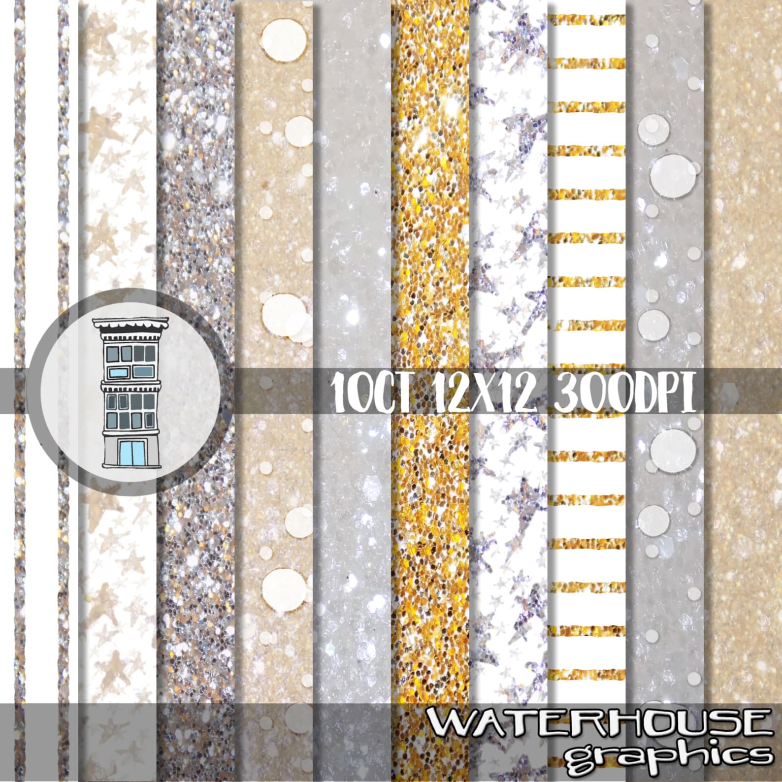 GOLD & SILVER Holiday Digital Paper Glitter Bokeh Stars - Etsy