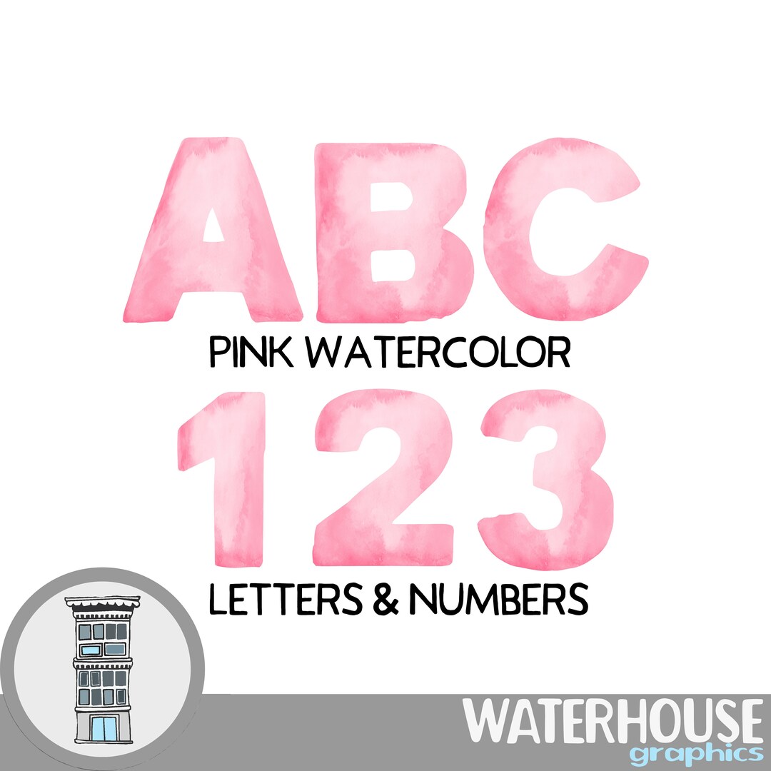 Pink Watercolor Letters Numbers Instant Digital Download PINK ...