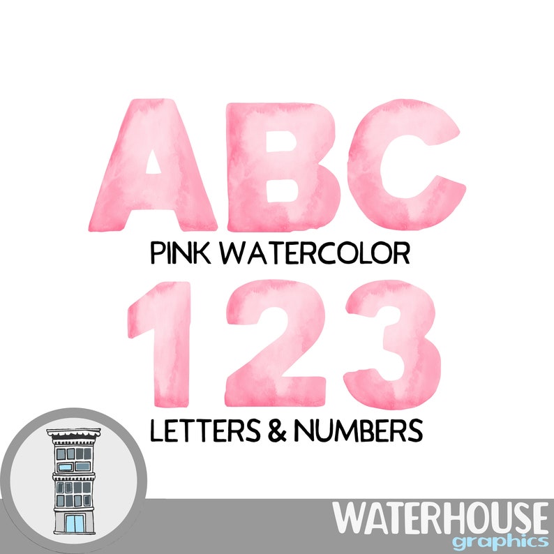 Pink Watercolor Letters Numbers Instant Digital Download PINK - Etsy