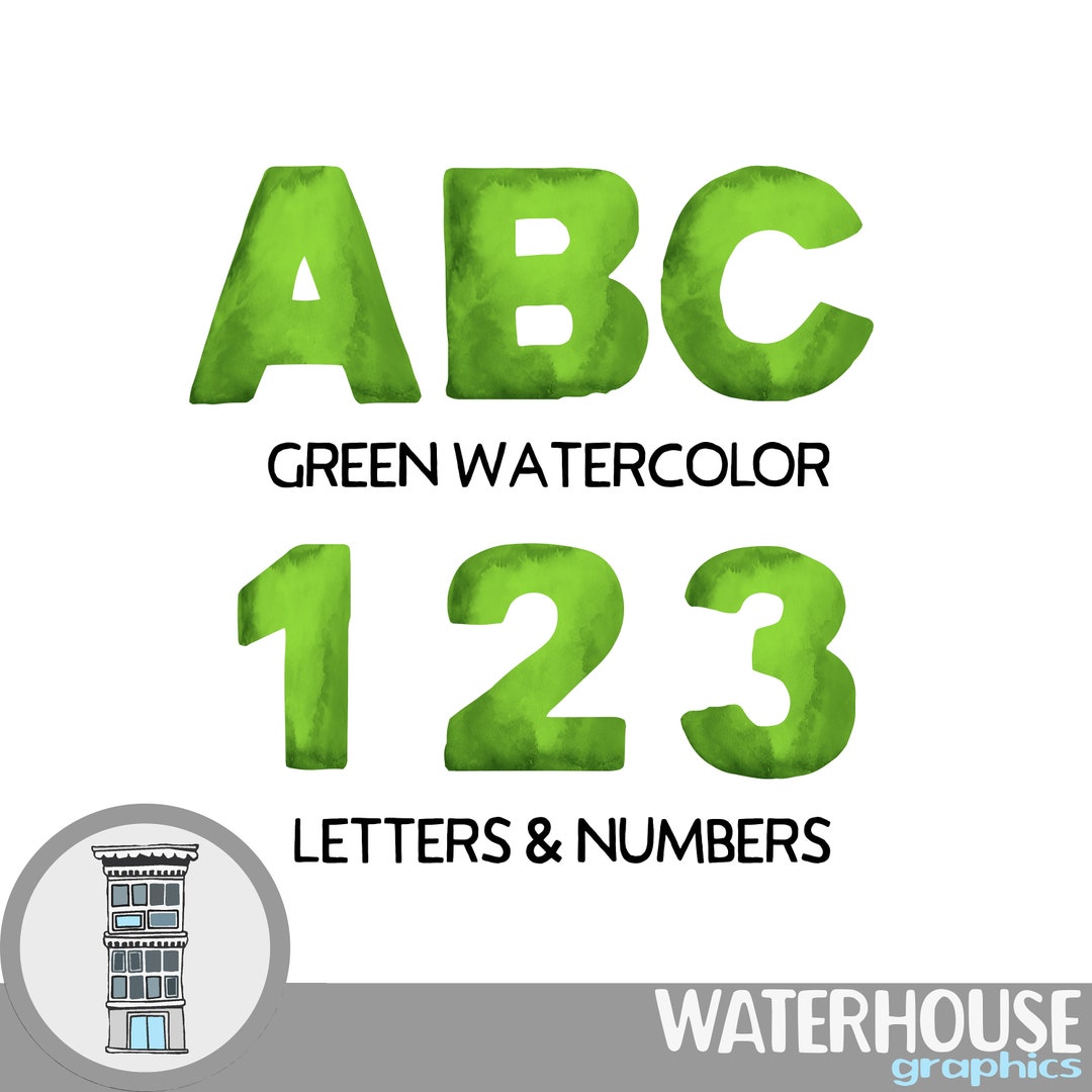 Green Watercolor Letters Numbers Instant Digital Download GREEN ...