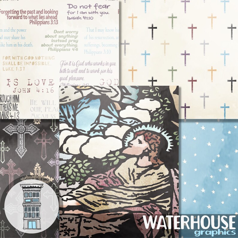 Religious Digital Paper Pack INSTANT DOWNLOAD Bible Watercolor - Etsy