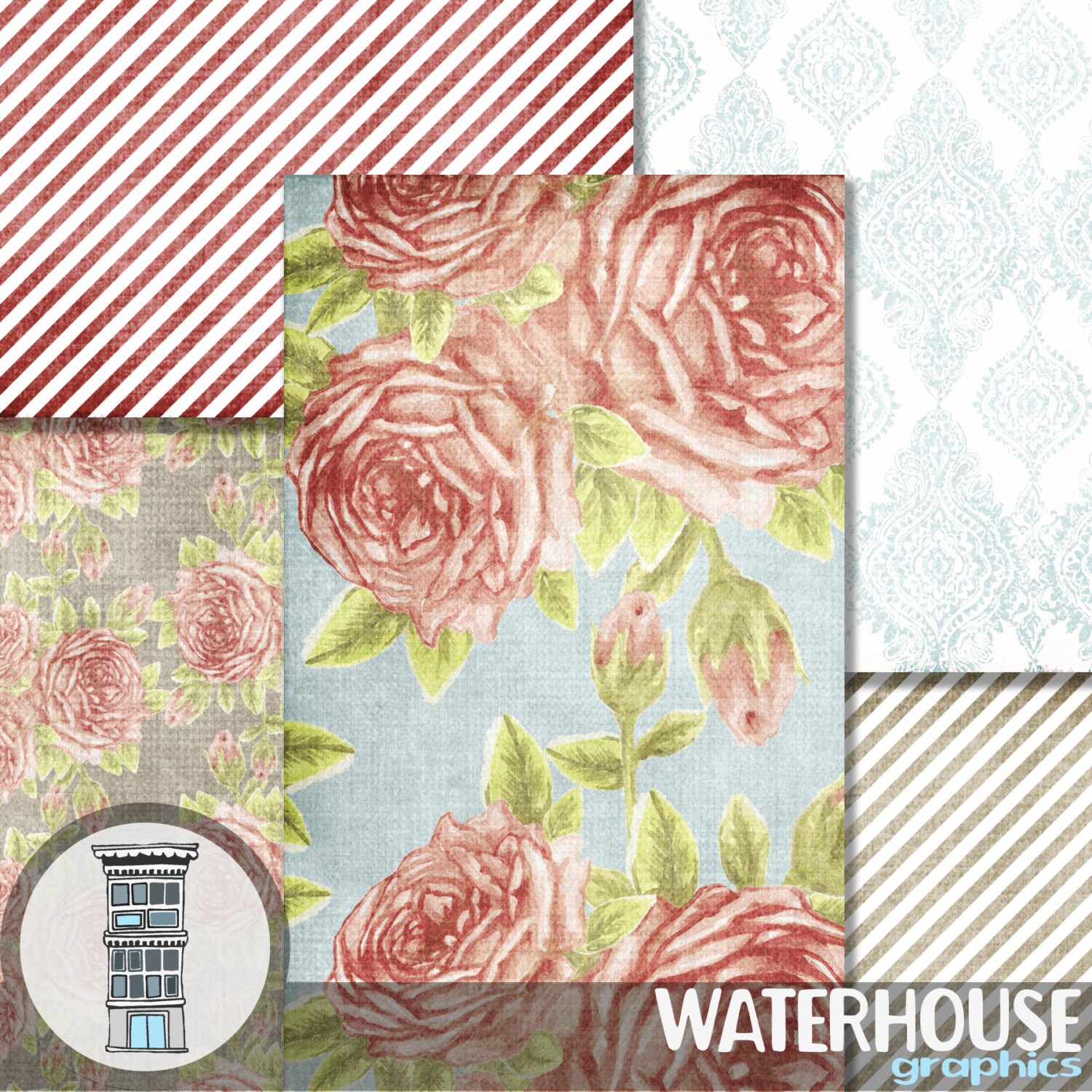 Digital Scrapbooking Floral Paper Pack INSTANT DIGITAL DOWNLOAD Vintage ...