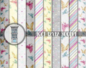 Digital Butterflies Paper Pack INSTANT DOWNLOAD Olive | Etsy