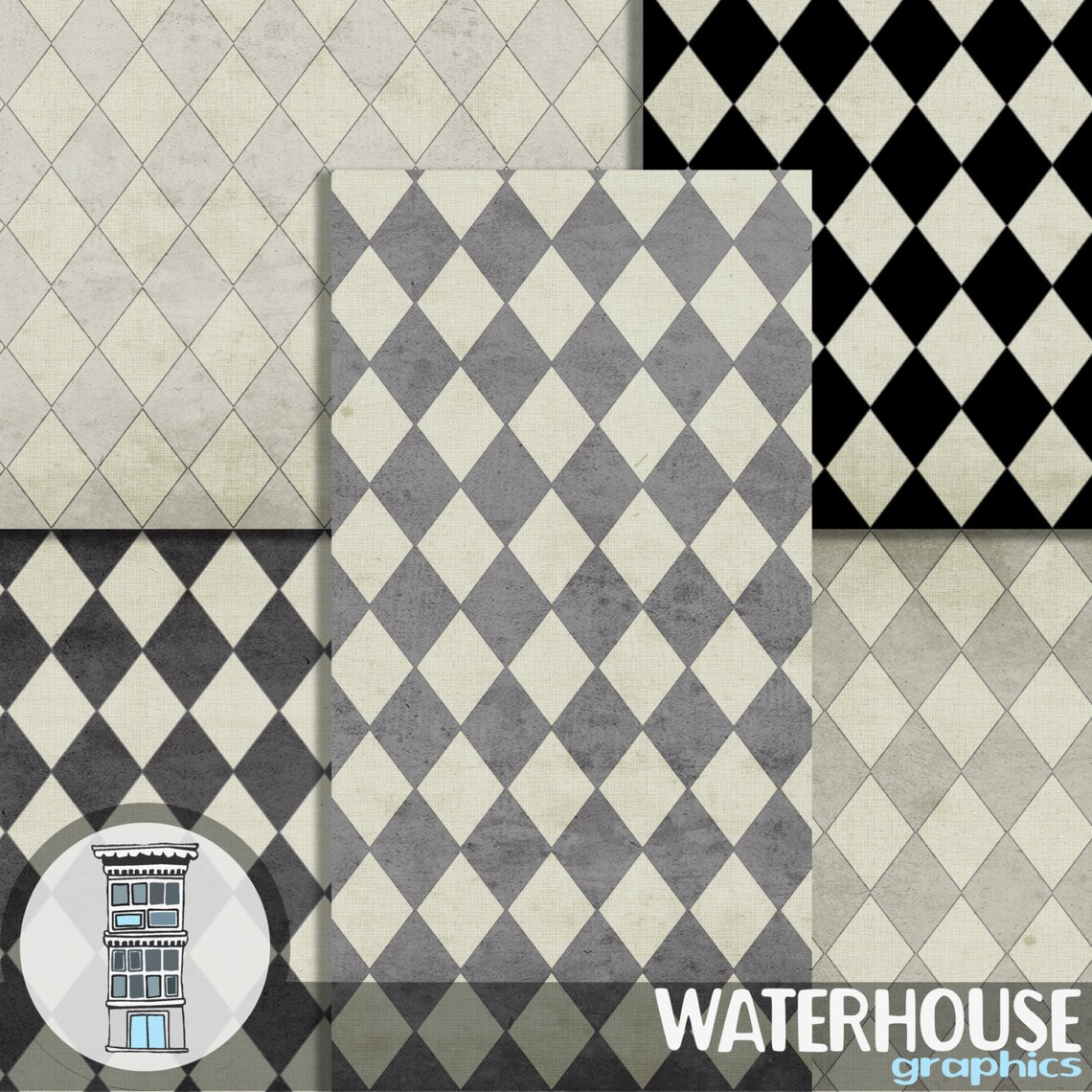 Digital Paper Pack Gray Diamond Pattern Vintage Distressed - Etsy