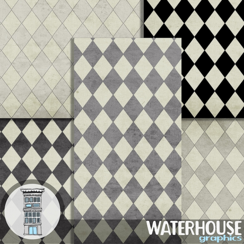 Digital Paper Pack Gray Diamond Pattern Vintage Distressed Textures for ...