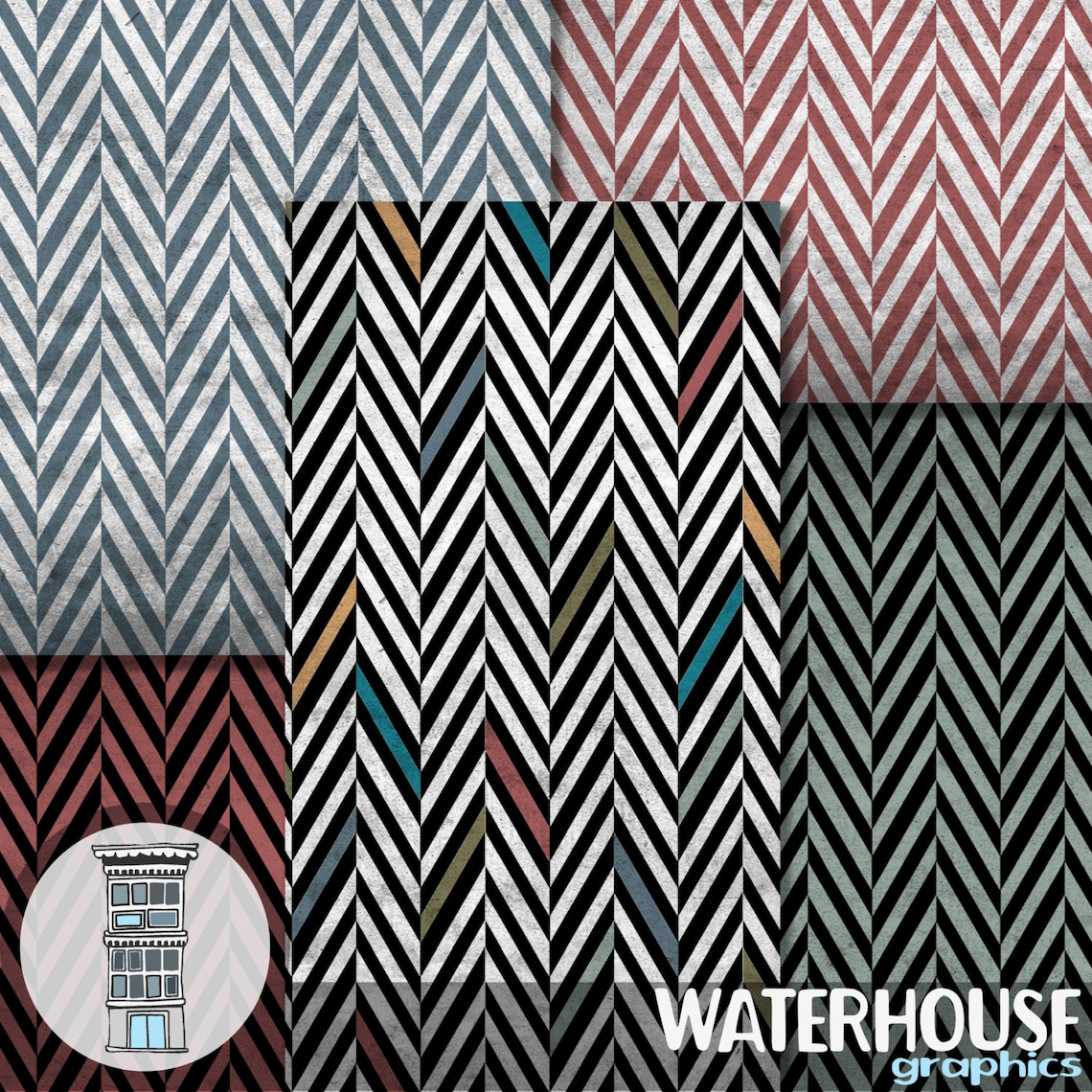 Herringbone Digital Paper With Aged Texture for Digital | Etsy