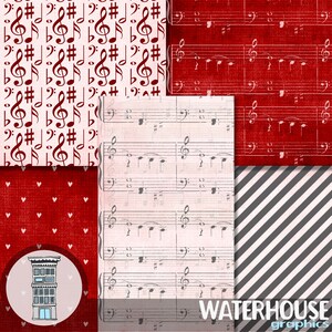 Musical DIGITAL PAPER PACK Valentines Red Pink Love Song Distressed ...