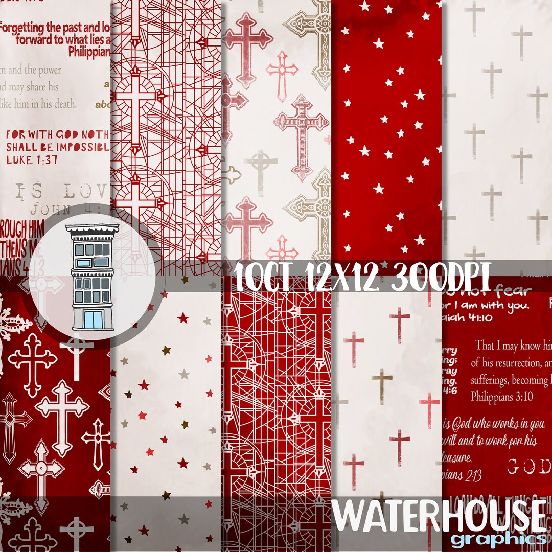 RED Religious Digital Paper Pack INSTANT DOWNLOAD Bible Watercolor ...