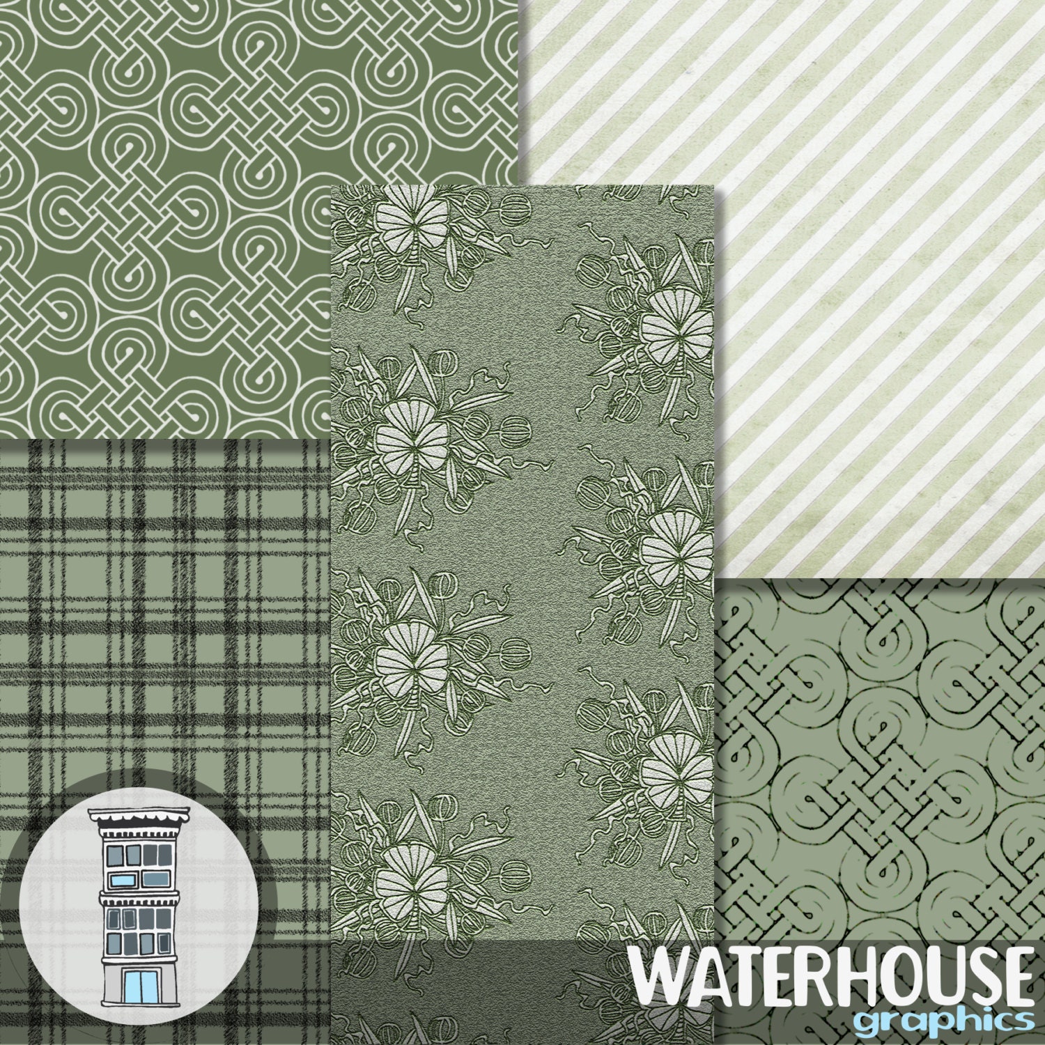 Digital Celtic Plaid Paper Pack INSTANT DOWNLOAD Green Irish Clover St ...