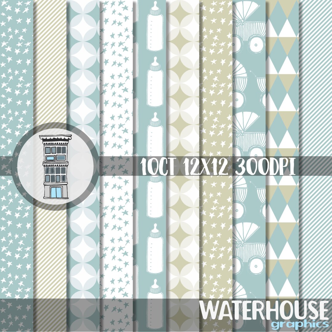 Digital Baby Paper Pack INSTANT DIGITAL DOWNLOAD Blue & Taupe Baby Boy ...
