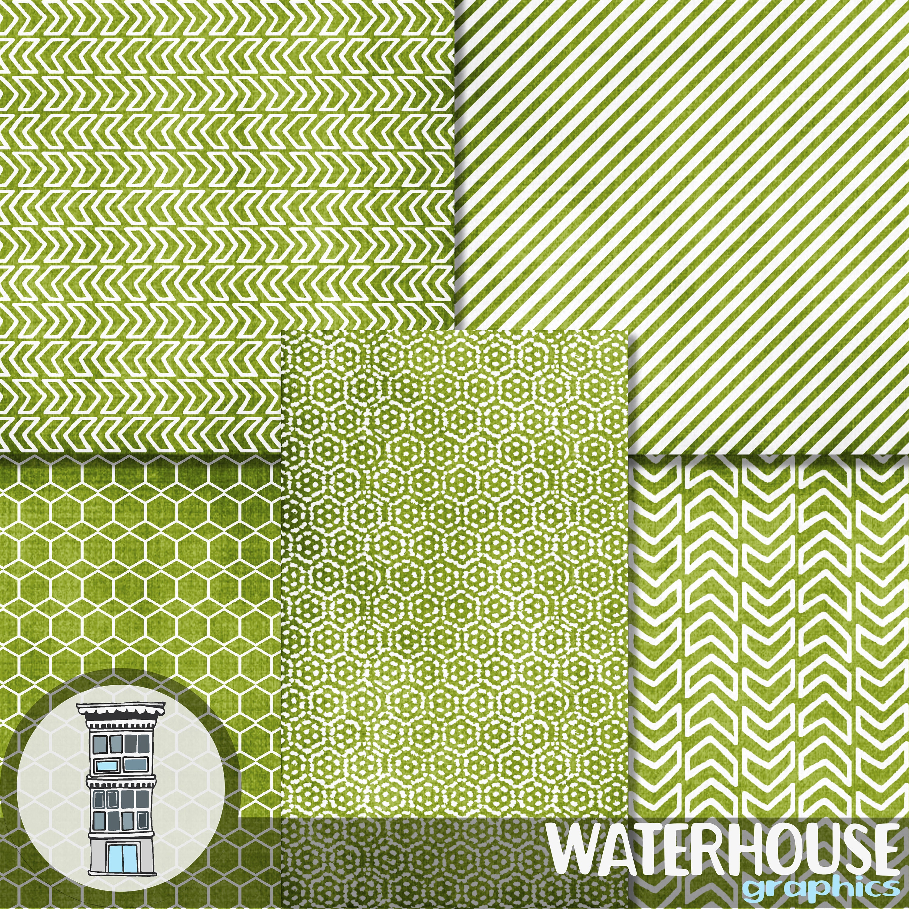 GREEN Geometric Digital Paper Pack Hexagons Arrows Digital Scrapbook ...