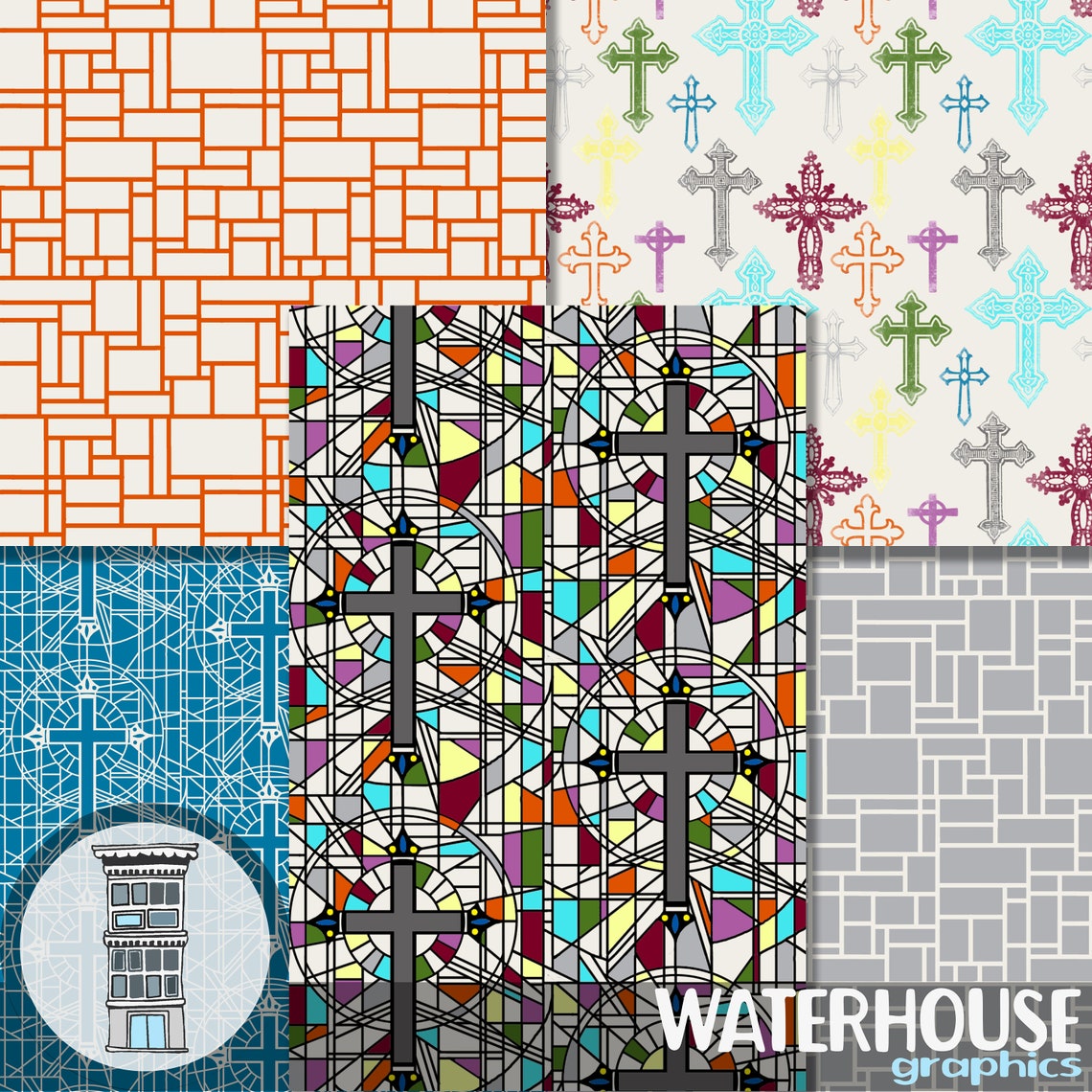 Religious Digital Paper Pack INSTANT DOWNLOAD Bright Stained Glass ...