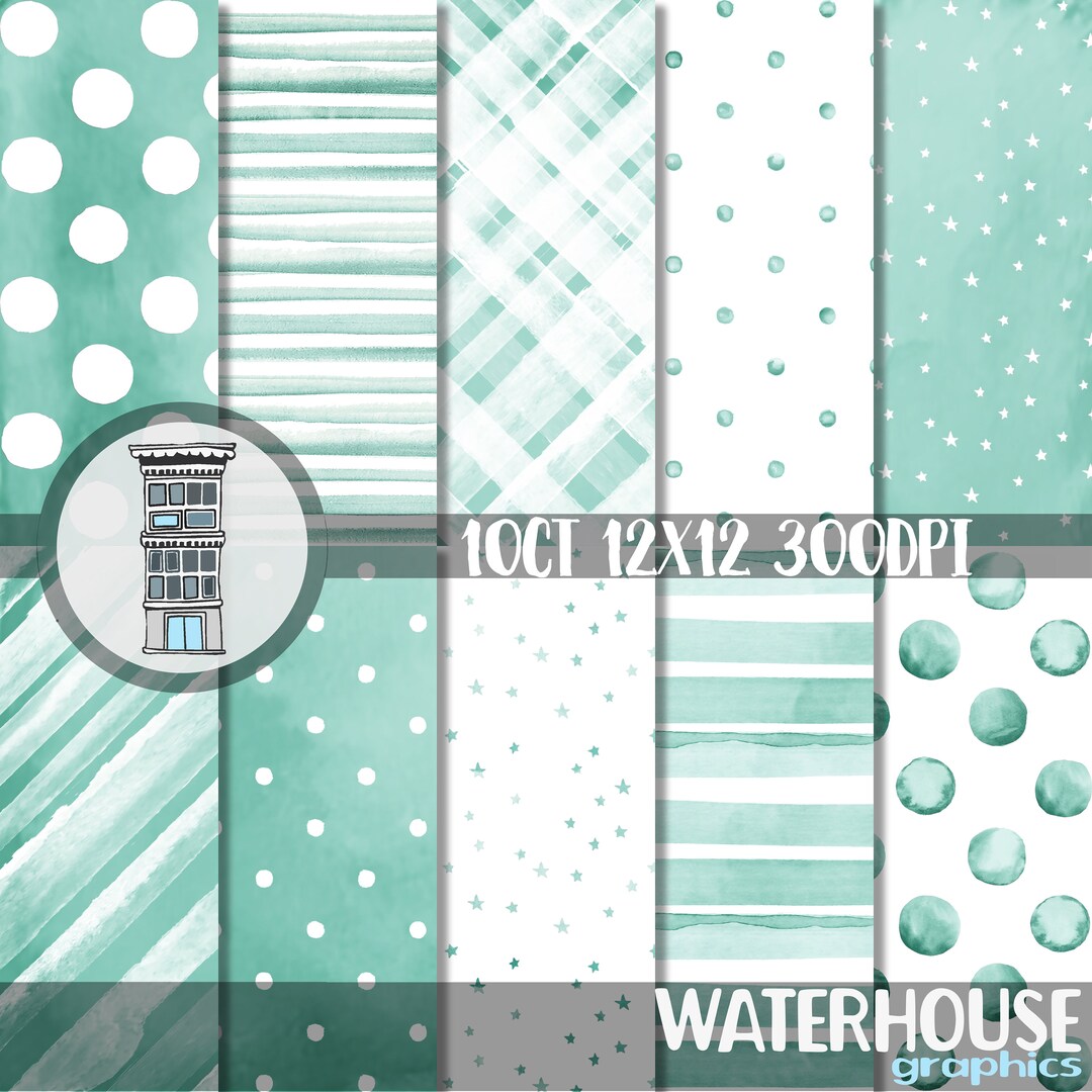 Watercolor TEAL Digital Paper Pack Instant Digital DOWNLOAD Seafoam ...