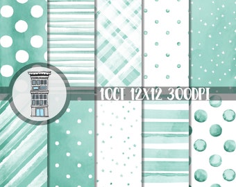 Watercolor Aqua Seafoam Digital Paper Pack INSTANT Digital | Etsy