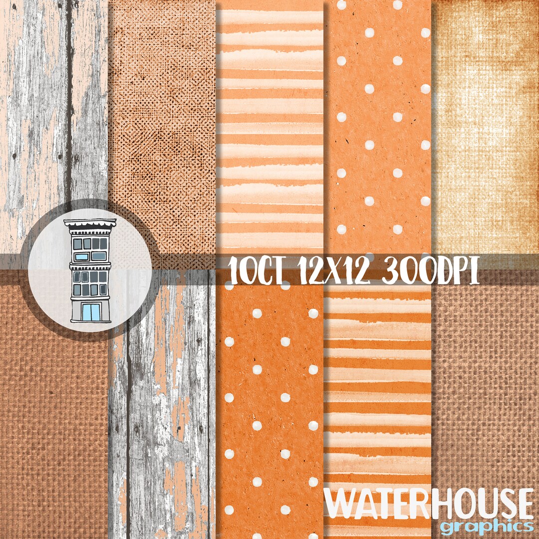 Digital Orange PEACH Rustic Paper Pack INSTANT DOWNLOAD Orange Burlap ...