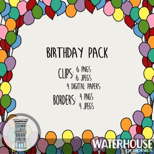 Digital Birthday Party Set Clip Art Digital Papers INSTANT DOWNLOAD ...