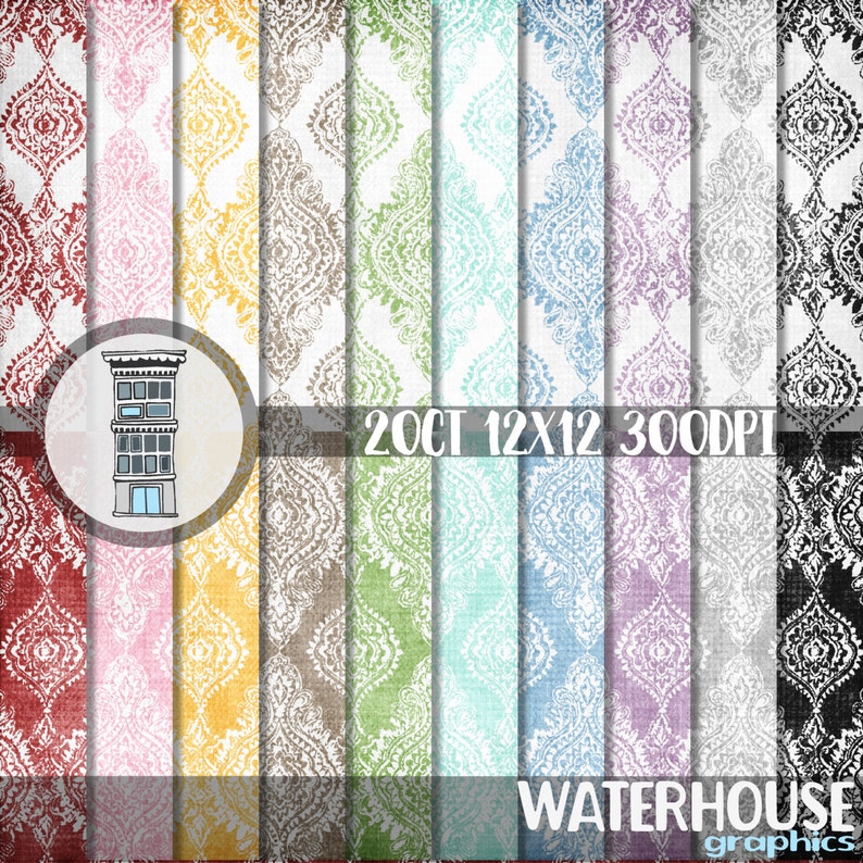 Digital DAMASK Paper Pack INSTANT DOWNLOAD Assorted Colors - Etsy