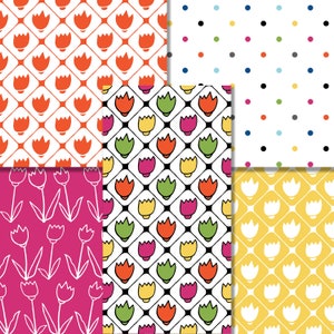 PINK Digital Scrapbooking Tulips Paper Pack INSTANT DOWNLOAD Bright ...