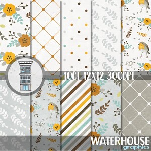 Spring Digital Paper Pack Hand Drawn Birds Floral Patterns INSTANT ...