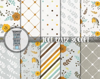 Spring Digital Paper Pack Hand Drawn Birds Floral Patterns | Etsy