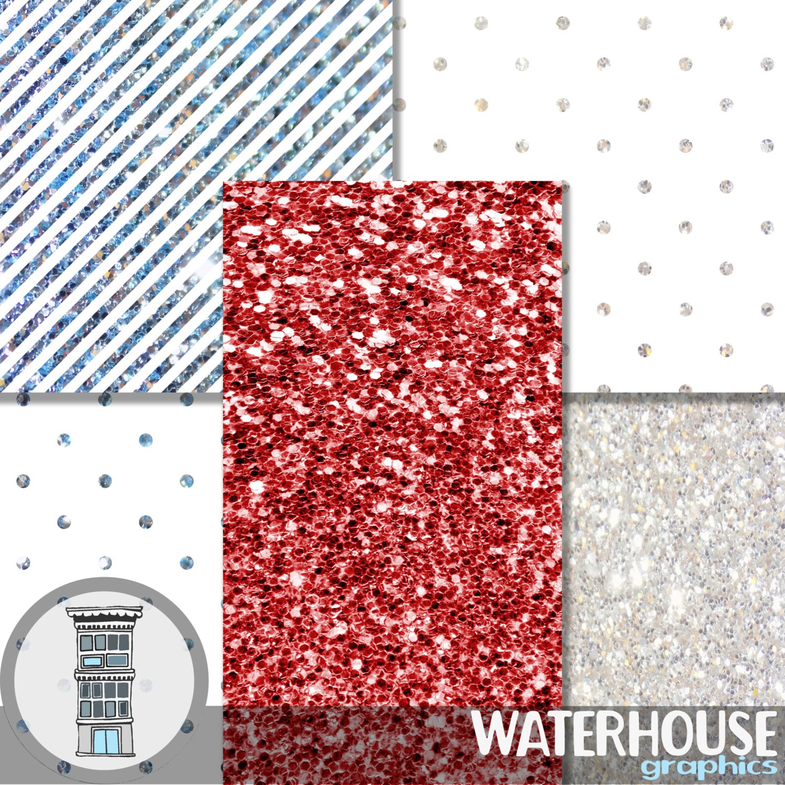 Glitter Digital Paper Pack Instant Download Red, White Silver and Blue ...