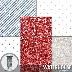 Glitter Digital Paper Pack Instant Download Red, White Silver and Blue ...