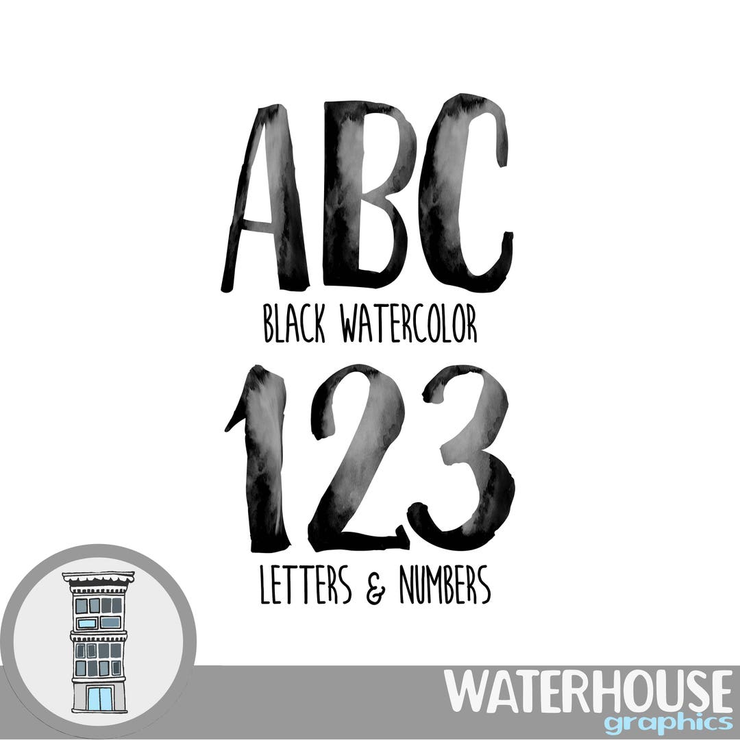 Black Watercolor Letters Numbers Instant Digital Download BLACK ...